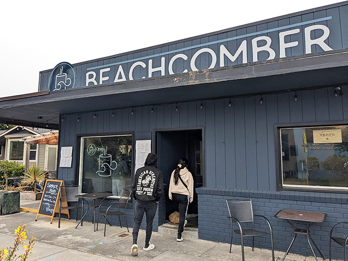 Beachcomber Cafe's modern facade hints at culinary treasures waiting inside this contemporary coastal dining destination.