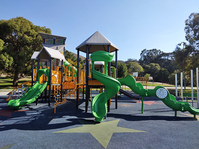 Beattie Park's playground equipment: where grandparents get to be heroes. "Push me higher, Grandma!" is the soundtrack to many a Lompoc afternoon.