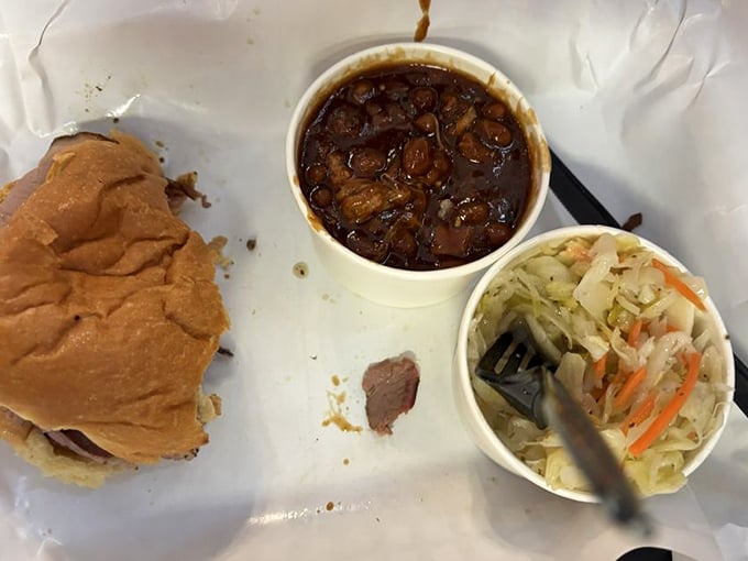 A sandwich that requires commitment and possibly a nap afterward. The beans aren't just a side &ndash; they're a supporting character in this drama.