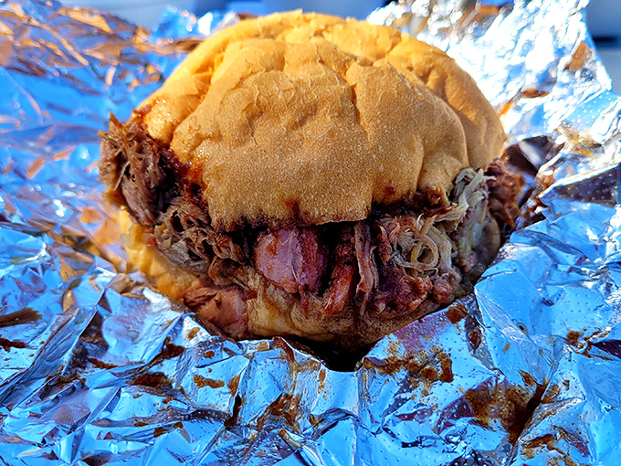 Meat so tender it practically surrenders to your bite. This sandwich doesn't need fancy toppings to make its statement.