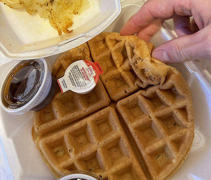 Belgian waffles with deep pockets designed for one purpose: creating the perfect syrup-to-waffle ratio in every single bite.