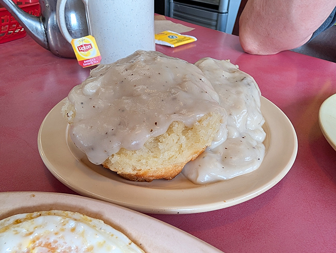 Biscuits and gravy: Southern comfort in its purest form. That pepper-flecked gravy blanket is the security we all need.