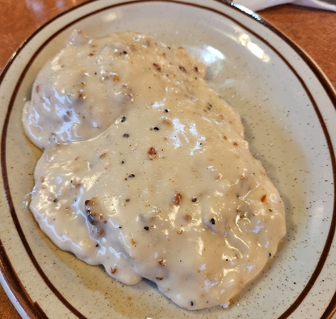 Biscuits and gravy &ndash; the comfort food equivalent of a warm hug from your grandmother, with pepper flecks promising just the right amount of personality.