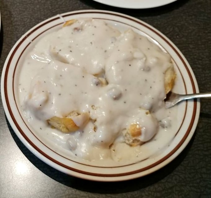 The holy grail of Southern breakfast: biscuits and gravy so good you'll be tempted to drink what's left with a straw.