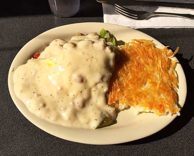 Biscuits and gravy that would make your grandmother both jealous and proud. The ultimate "I'm not planning on hiking today" breakfast.