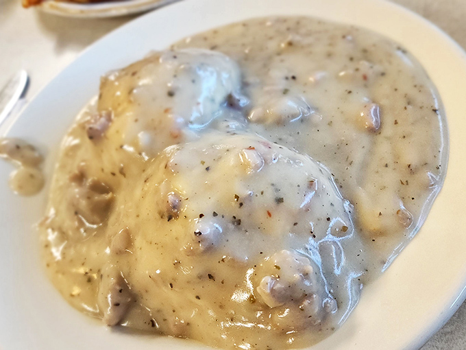 Biscuits and gravy: the ultimate comfort food that hugs you from the inside. This plate doesn't just feed your body—it soothes your soul.