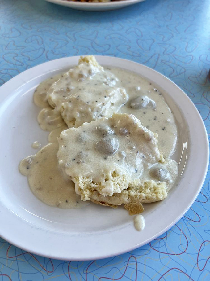 Biscuits and gravy so authentic they should come with their own Missouri birth certificate&mdash;fluffy islands of dough swimming in a sea of peppery salvation.