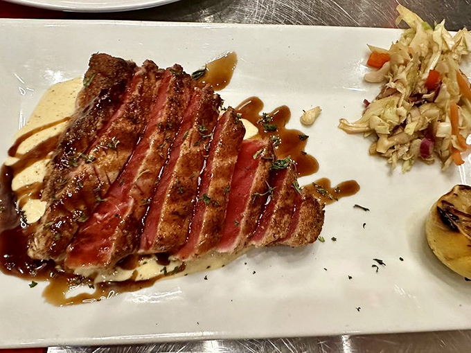 Sliced tuna that's blackened on the outside, ruby-red within&mdash;proof that seafood doesn't have to play second fiddle at a steakhouse.
