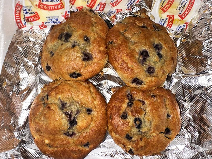 Blueberry muffins that look like they just stepped out of Grandma's kitchen. These sweet little rebels add unexpected charm to the smokehouse experience.