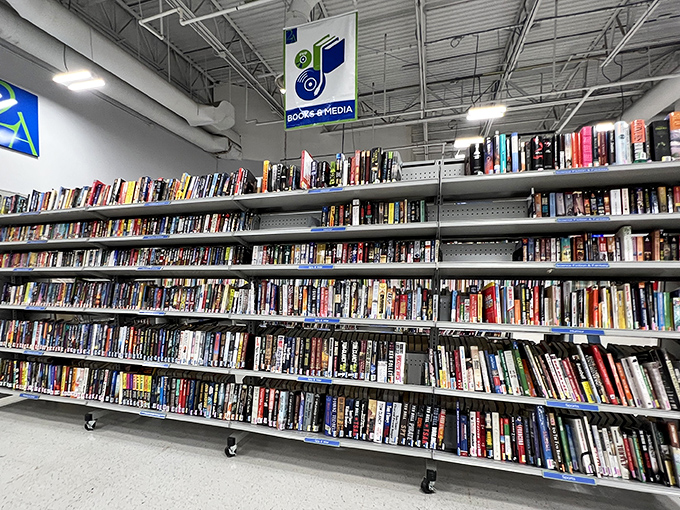 The book section: where literary adventures cost less than a cup of coffee. Bestsellers and obscure gems sharing shelf space democratically.