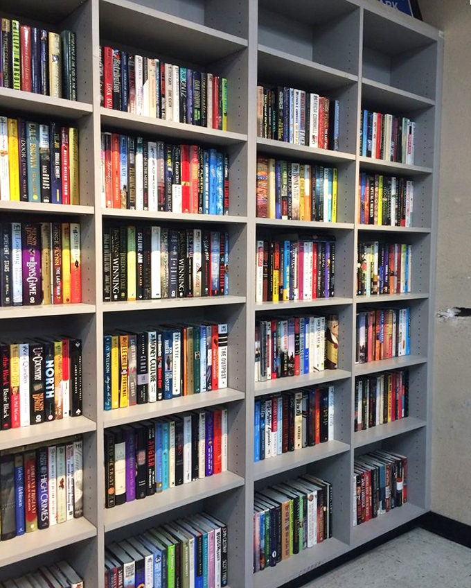 A bibliophile's dream where dog-eared paperbacks and pristine hardcovers create a literary buffet for the budget-conscious reader.