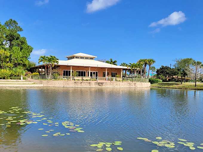 This lakeside building could be the setting for your next birthday celebration or community gathering. With water lilies providing nature's confetti, every event here feels special.