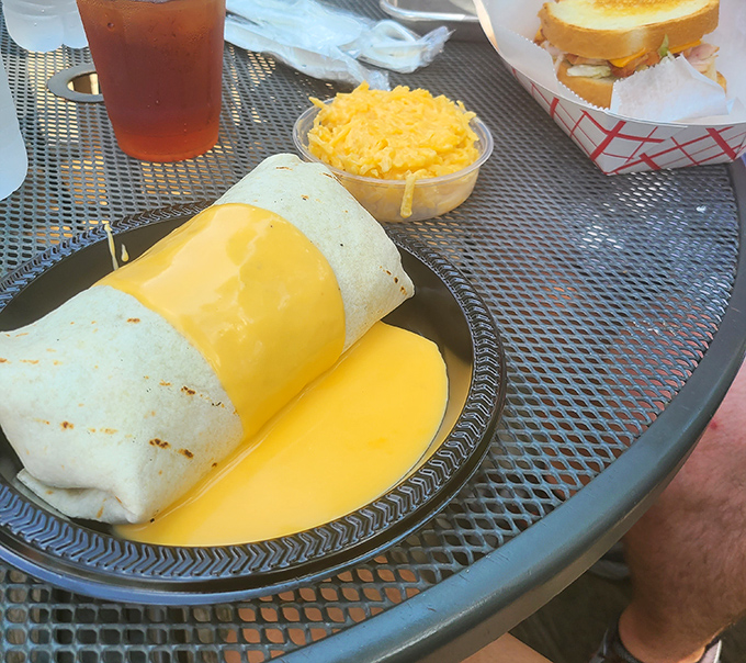 Breakfast wrapped in a portable hug &ndash; this burrito with its melty cheese promises to turn even the most challenging morning into something manageable.
