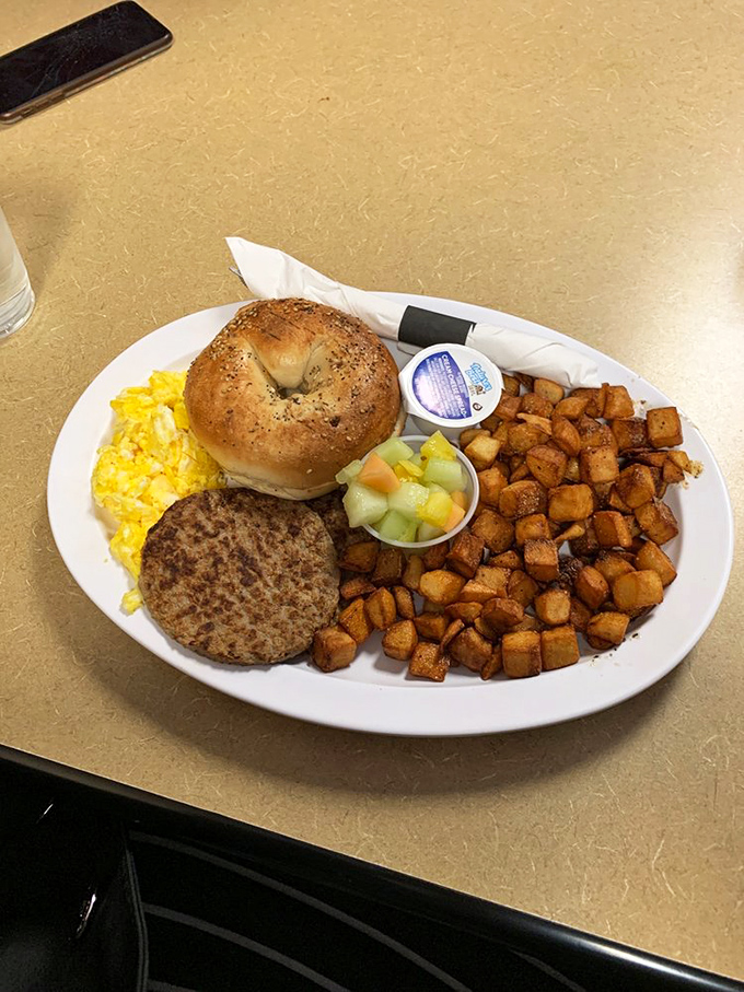 Breakfast platters that mean business &ndash; a perfectly toasted bagel, eggs, sausage, and those home fries that somehow taste better than the ones you make. 