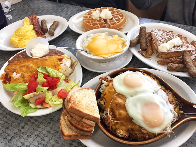 The breakfast spread that makes vacation calories not count. Waffles, French toast, eggs, and sausage &ndash; the Mount Rushmore of morning meals.