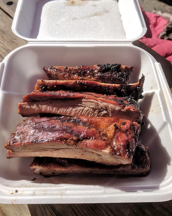 These ribs have the kind of bark that makes tree bark jealous&mdash;a crackling exterior giving way to meat that's spent hours getting acquainted with smoke.