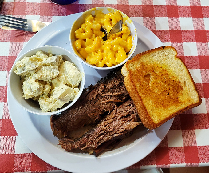 Brisket that's had a proper Texas-style education. With mac and cheese and potato salad alongside, it's a plate that demands respect and napkins.