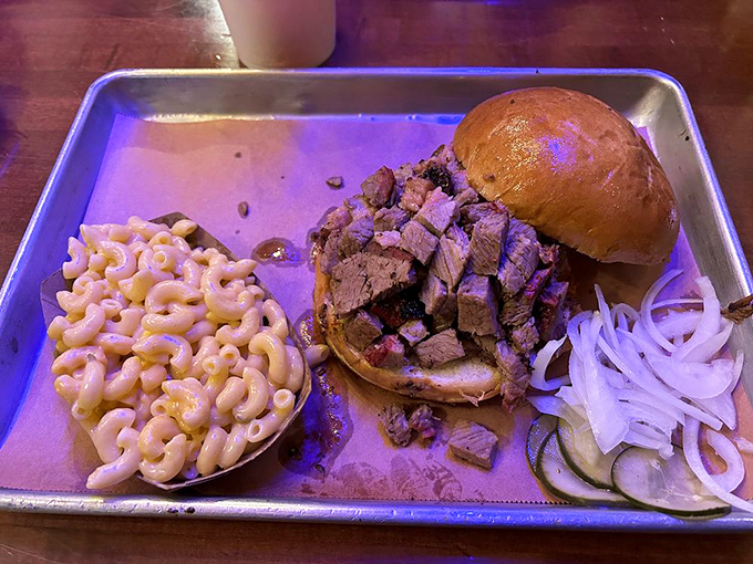 This isn't just a sandwich&mdash;it's an architectural marvel of meat. The tri-tip masterpiece with mac and cheese that makes cardiologists weep. 