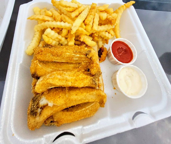 A Midwest masterpiece on white bread. The scored buffalo fish creates perfect edges for capturing that ideal crunch in every bite.