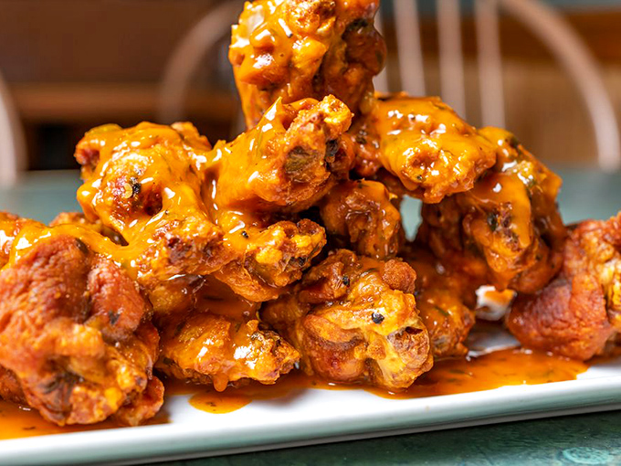 Buffalo wings piled high and proud &ndash; the kind that require extra napkins and zero apologies.