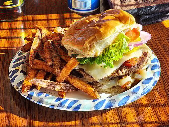 A burger so substantial it might require a building permit and definitely needs both hands.