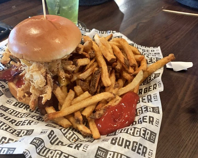 A classic burger and crispy fries combo that proves sometimes perfection needs no fancy explanation.