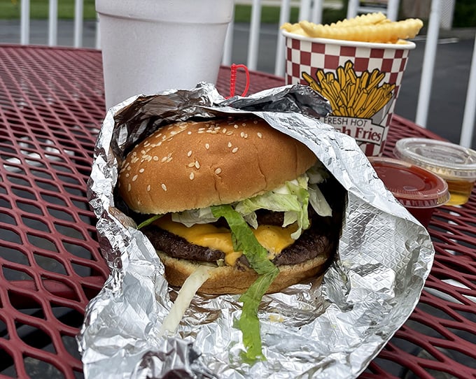 No foodie buzzwords needed here&mdash;just an honest-to-goodness burger wrapped in foil, waiting to remind you what hamburgers tasted like before they needed Instagram filters. 