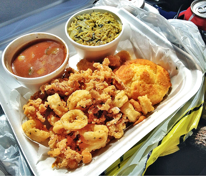 Crispy calamari and a honey biscuit &ndash; proof that V's isn't just a one-hit chicken wonder. The seafood game is strong here too.