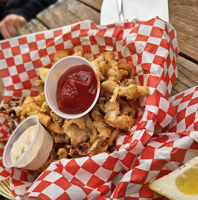 Calamari that defies the rubber-band reputation of lesser versions, crispy and tender in all the right places.