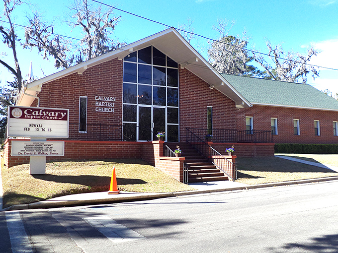 Faith and architecture in harmony. Calvary Baptist Church combines modern design with traditional purpose under that impossibly blue Florida sky.