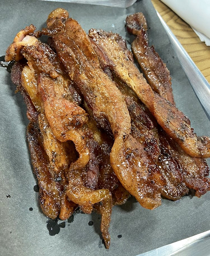 Not your average bacon strip show! These caramelized, glistening beauties have been slow-smoked, sugar-kissed, and transformed into meat candy that haunts dreams.