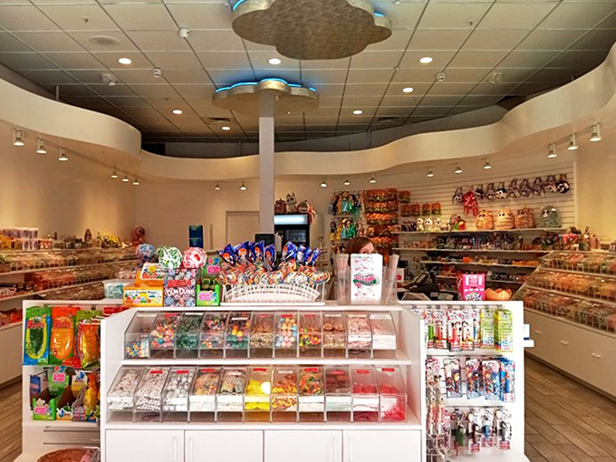 A sugar paradise that would make Willy Wonka jealous, offering sweet temptations that somehow don't count as calories when consumed during shopping marathons.