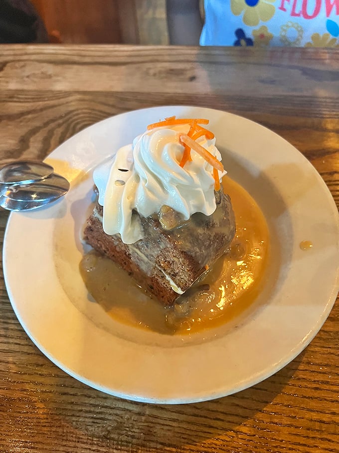 The legendary carrot cake that launched a thousand road trips. That cream cheese frosting and caramel sauce? Worth getting your passport stamped in Greenville.