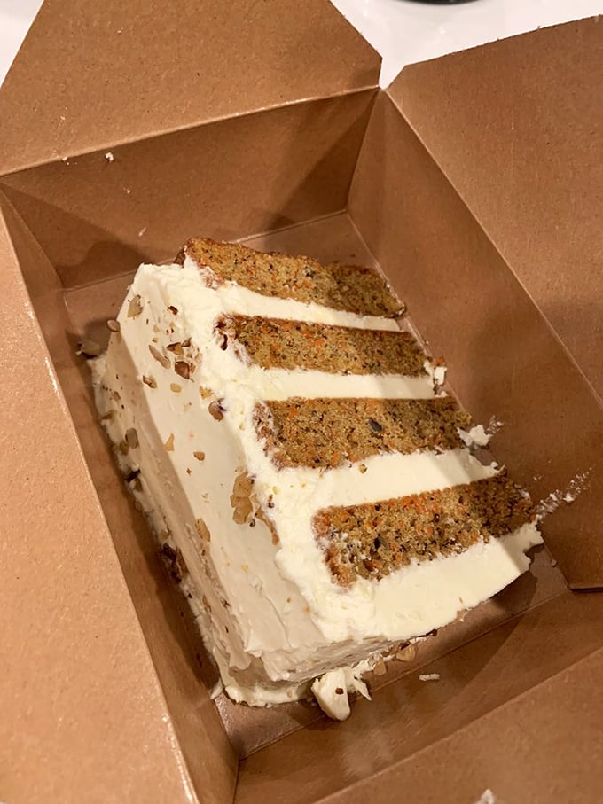 Carrot cake that doesn't mess around: four substantial layers of spiced perfection with cream cheese frosting that means business.