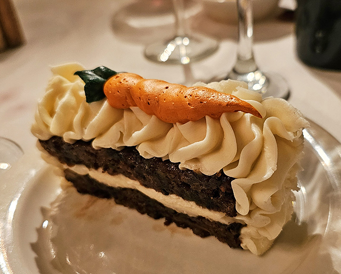 Carrot cake that somehow manages to convince you it's practically a vegetable serving, despite that decadent cream cheese frosting.
