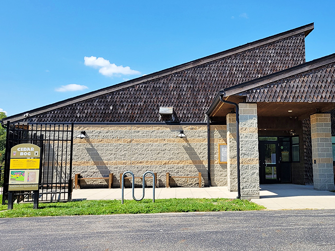 Cedar Bog Nature Preserve's modern visitor center welcomes nature enthusiasts with architecture that complements rather than competes with the surrounding natural beauty.