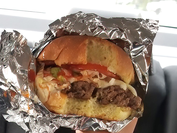 Not just a sandwich shop! This foil-wrapped beauty shows Leo's burger game is strong too.