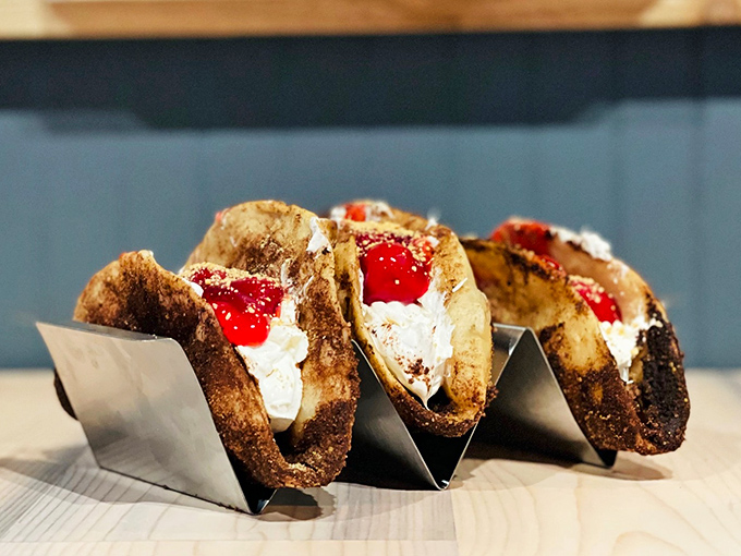 Dessert tacos filled with cheesecake prove that culinary creativity knows no boundaries whatsoever.