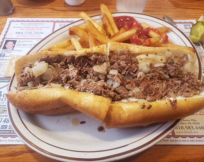 The Philly-area cheesesteak in its natural environment. Notice how the meat, onions, and roll achieve perfect harmony &ndash; it's the culinary equivalent of The Beatles.