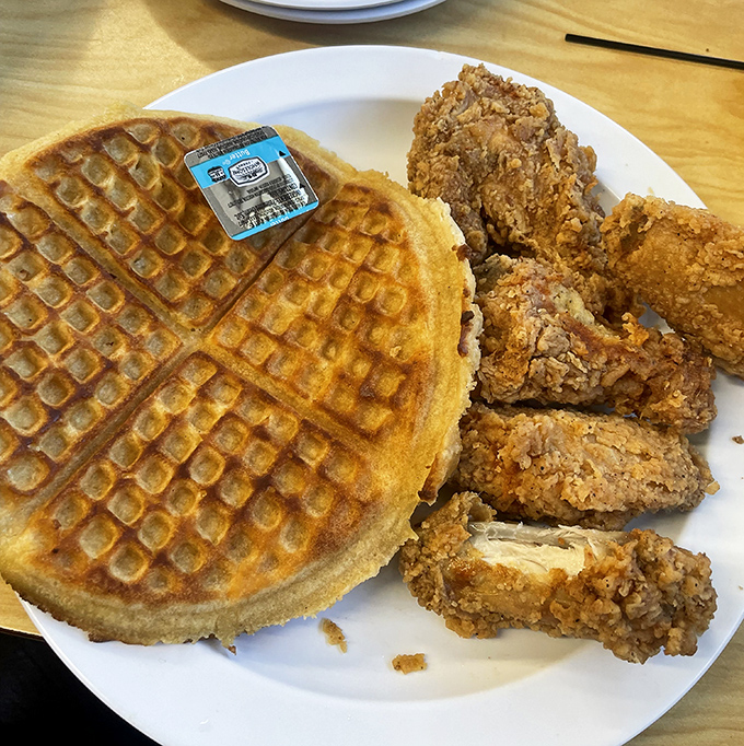 Chicken and waffles: the culinary equivalent of a perfect marriage. Sweet meets savory in a union that should be studied by relationship counselors.