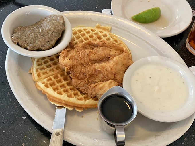 This chicken and waffles combination delivers sweet and savory harmony that'll make your taste buds sing.