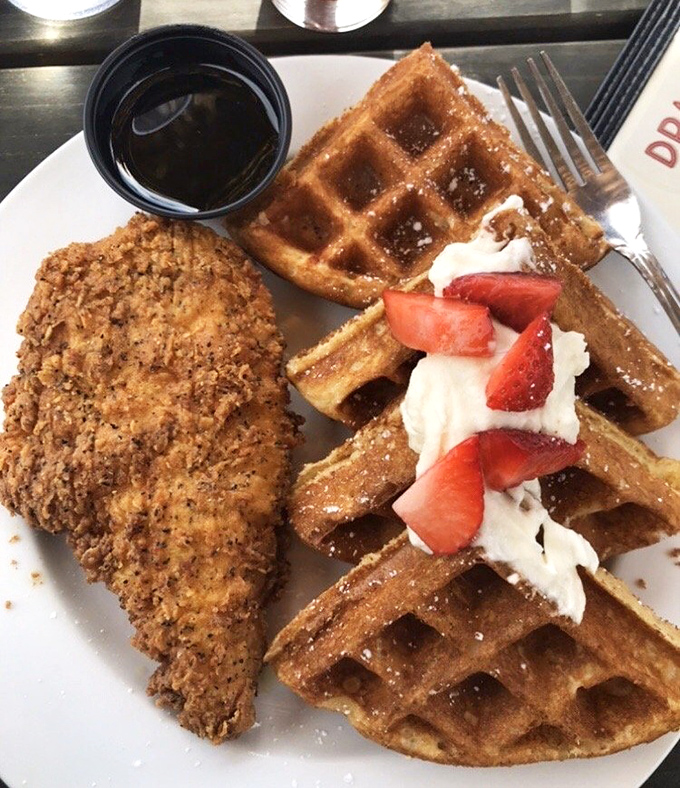 Chicken and waffles: the breakfast-dinner mashup we didn't know we needed. Crispy, golden chicken meets sweet, fluffy waffles in a beautiful culinary romance.