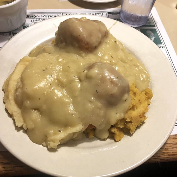 Chicken croquettes swimming in gravy atop mashed potatoes&mdash;comfort food so nostalgic it should come with a playlist of songs from your high school years.