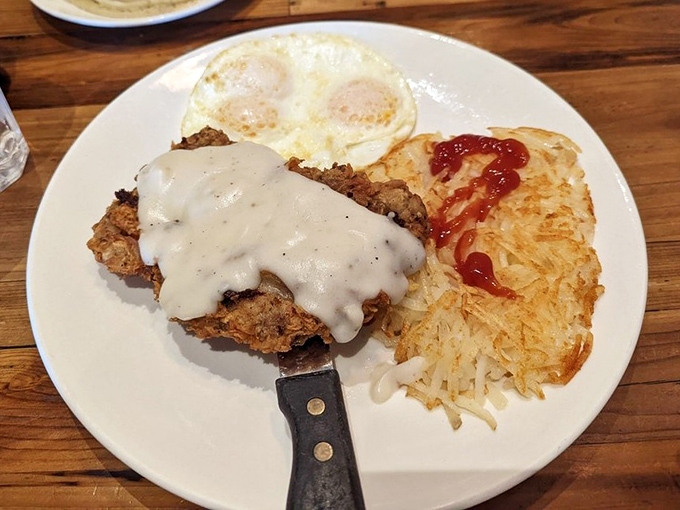 Country fried steak with gravy so good you'll contemplate drinking it like a smoothie when nobody's looking.