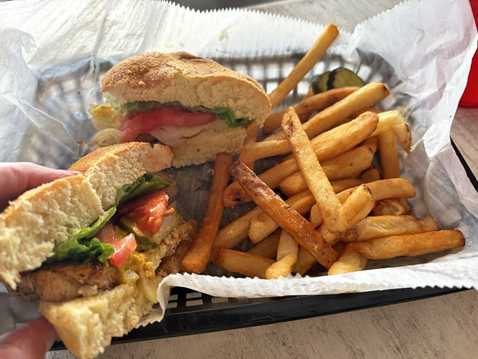 A sandwich that doesn't need Instagram filters&mdash;just honest ingredients stacked between bread with fries that didn't come from a freezer bag. Simple perfection.