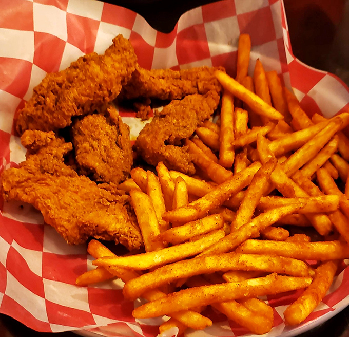 Chicken tenders and fries &ndash; the comfort food combo that never disappoints. Like a warm hug from your favorite aunt, only crunchier.