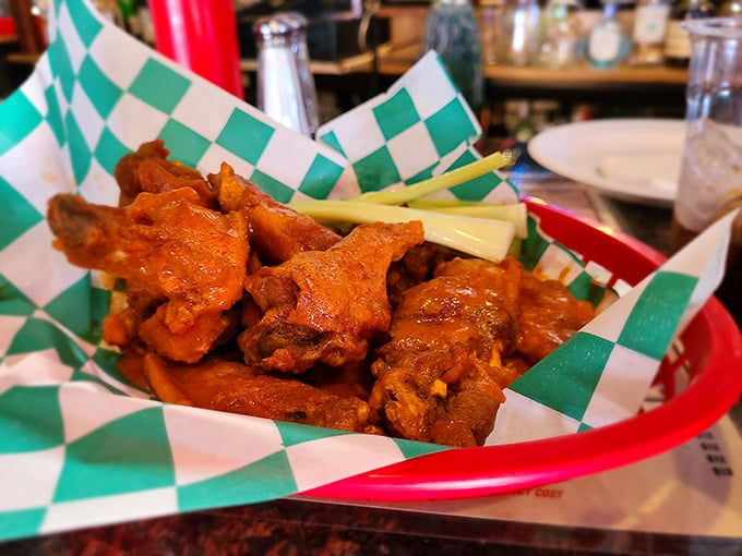 These wings aren't messing around &ndash; vibrant, saucy, and demanding your full attention. The celery is just there for moral support.