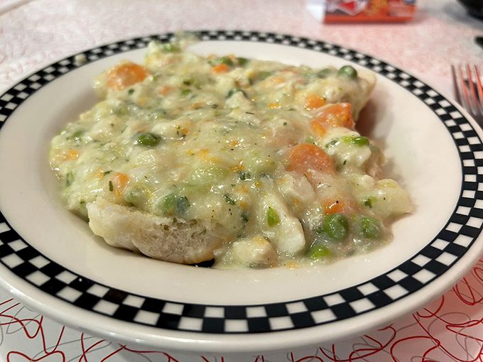 When chicken and biscuits come together like this, with vegetables swimming in creamy goodness, diet plans mysteriously disappear.