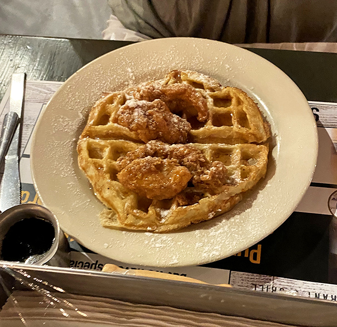 The chicken and waffle alliance continues to prove that breakfast and dinner belong together&mdash;especially when powdered sugar is involved.