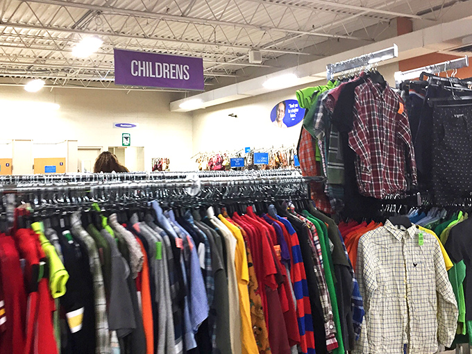 The children's section bursts with color and possibility. These tiny garments have stories to tell and adventures yet to experience.